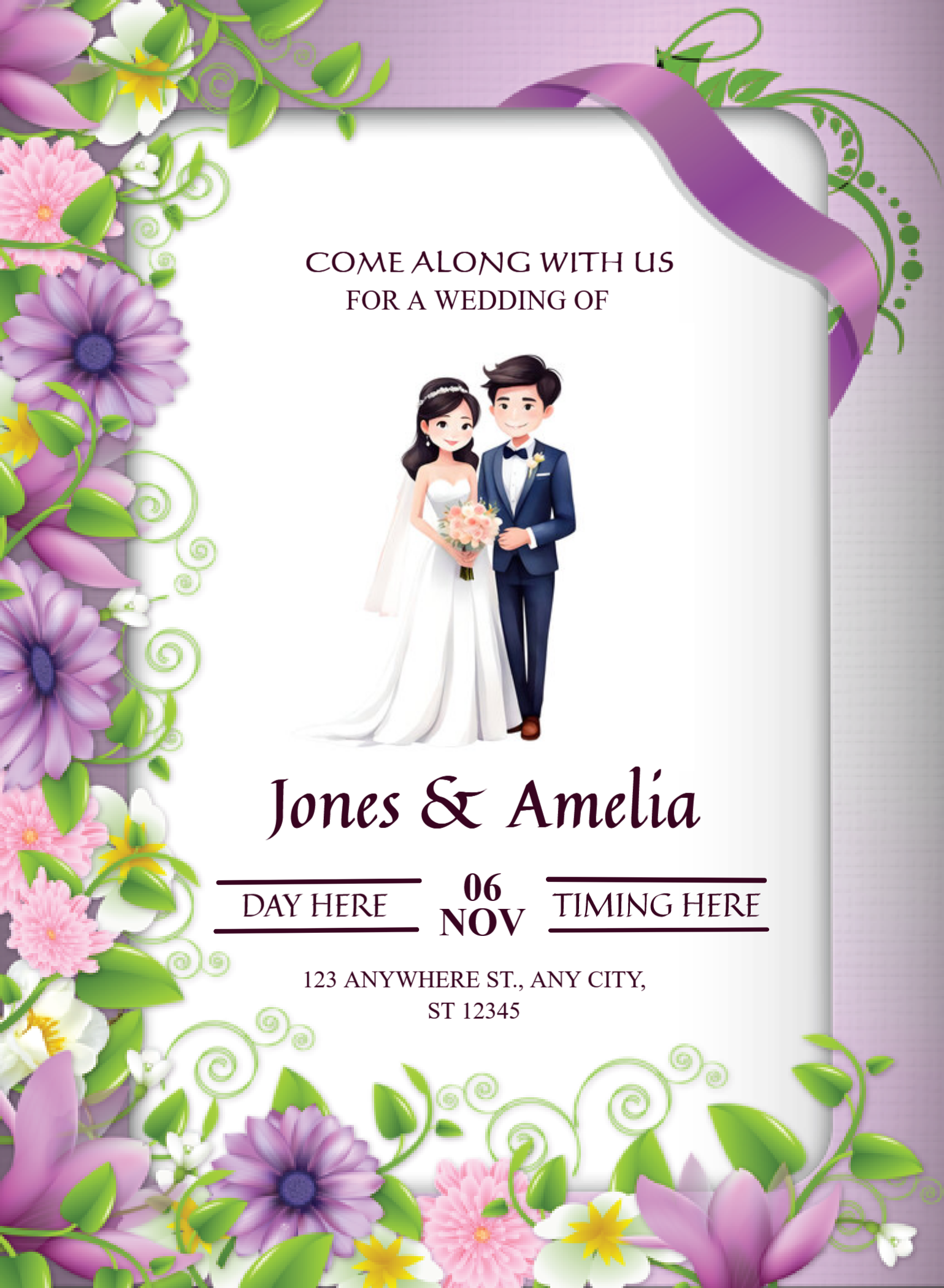 Editable Floral Theme Invitation Card For Wedding | Editable Design ...