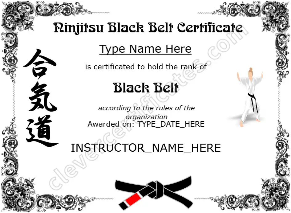 Editable Ninjitsu Black Belt Certificate